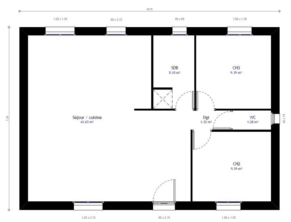 Plan De Maison 2 Chambres Mod le Lesmaisons 93 Maisons